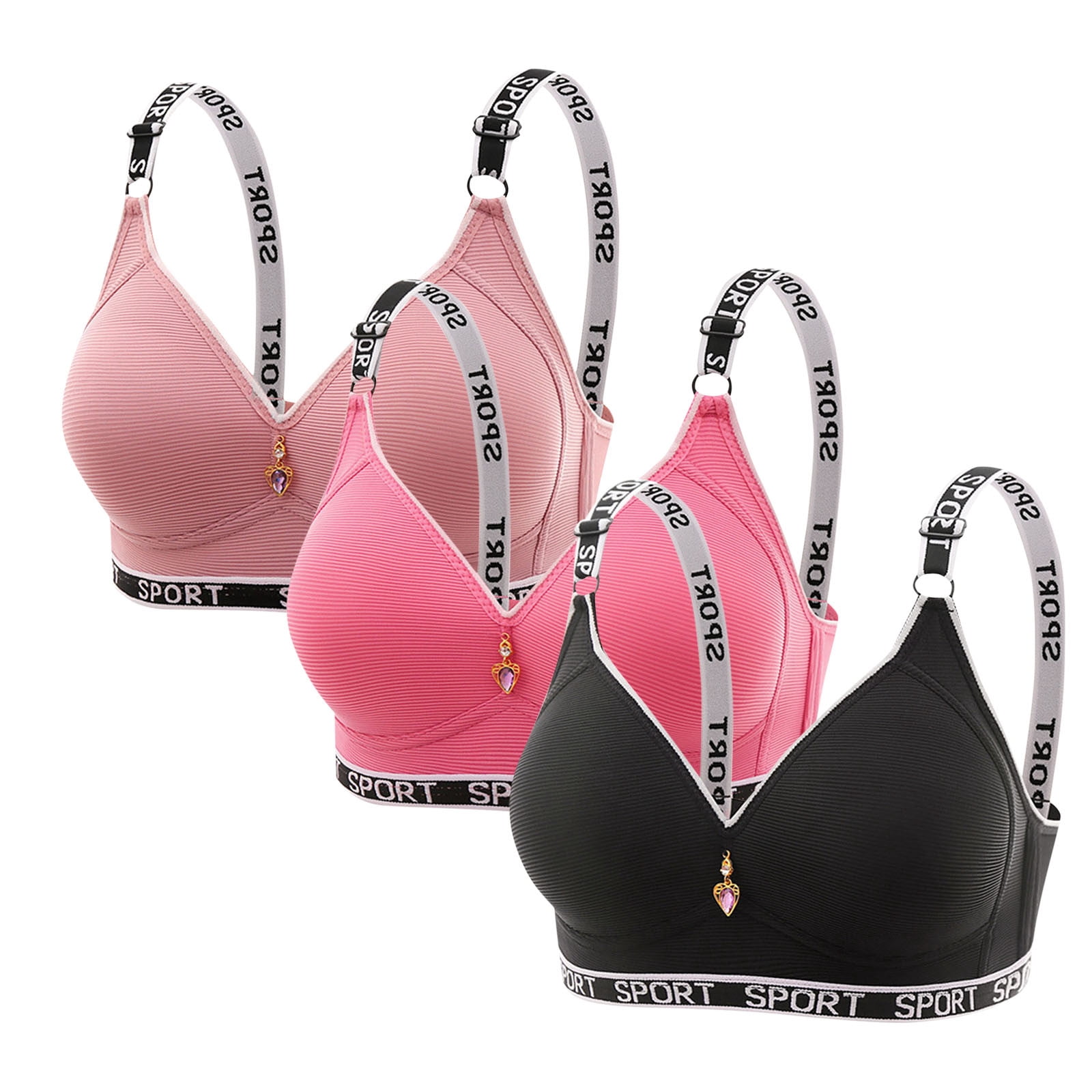 Alkepwun Womens Sports Bras Lightweight Wireless Bra with Letter Straps ...