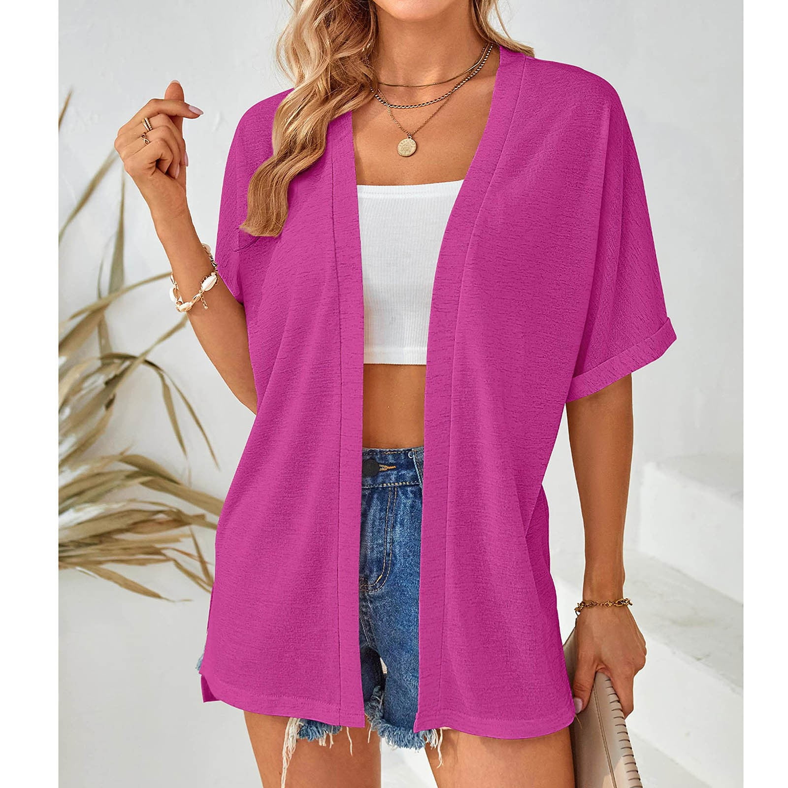 Alkepwun Womens Summer Lightweight Open Front Cardigan Casual Side Slit ...