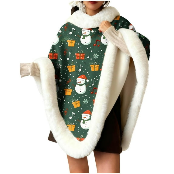 Alkepwun Womens Wraps and Shawls Christmas Print Fleece Lined Warm ...