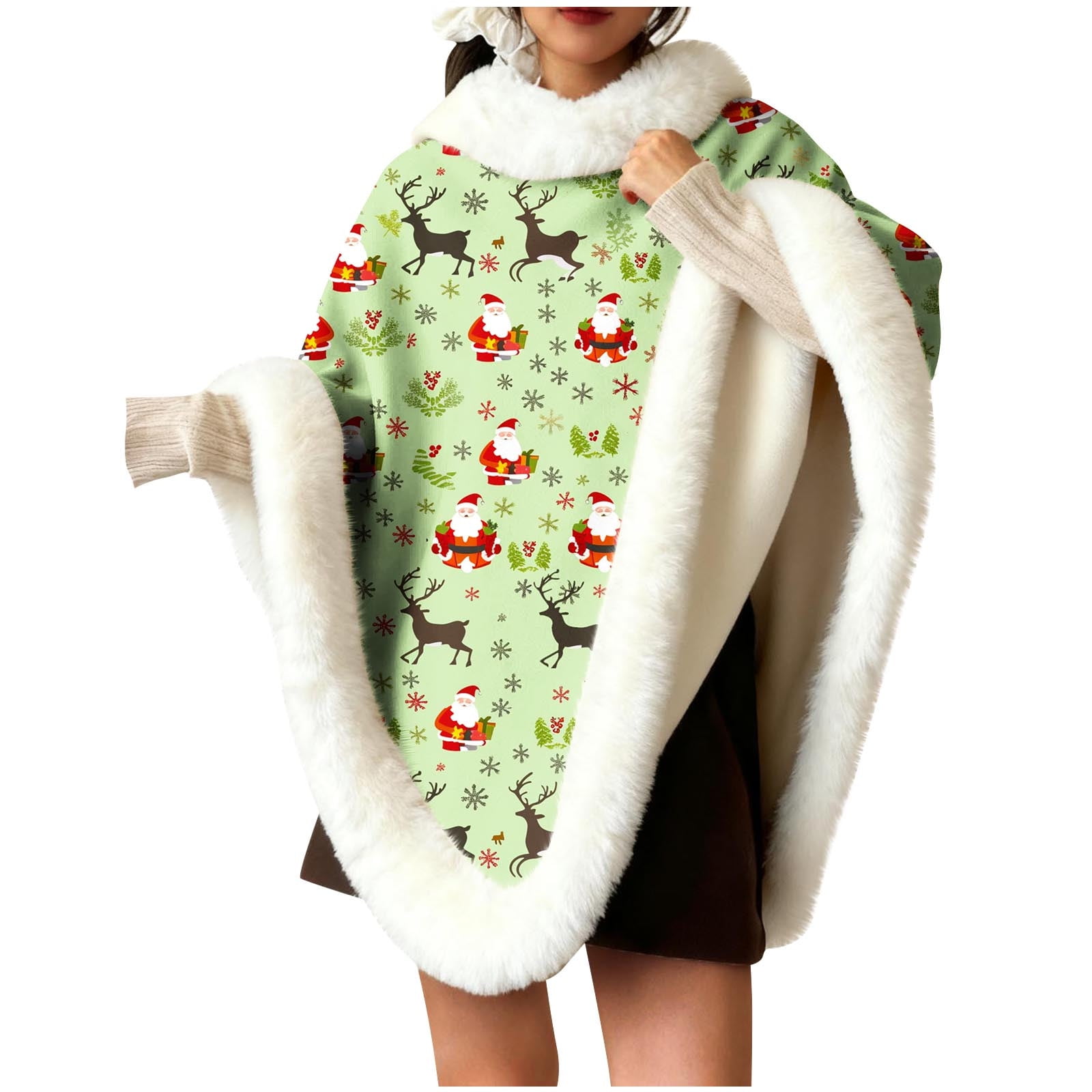 Alkepwun Womens Wraps and Shawls Christmas Print Fleece Lined Warm ...