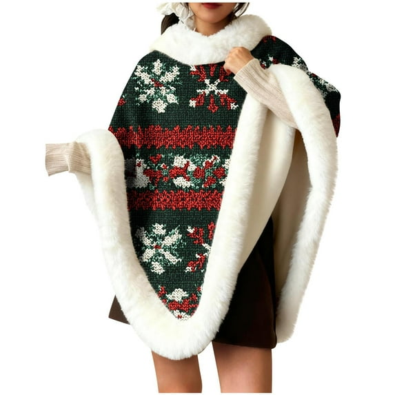 Alkepwun Womens Wraps and Shawls Christmas Print Fleece Lined Warm ...