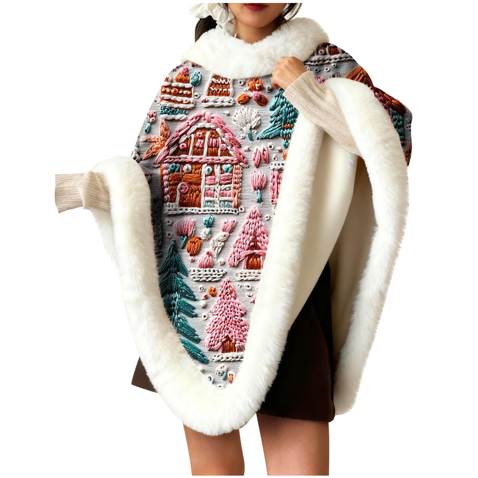 Alkepwun Womens Wraps and Shawls Christmas Print Fleece Lined Warm ...