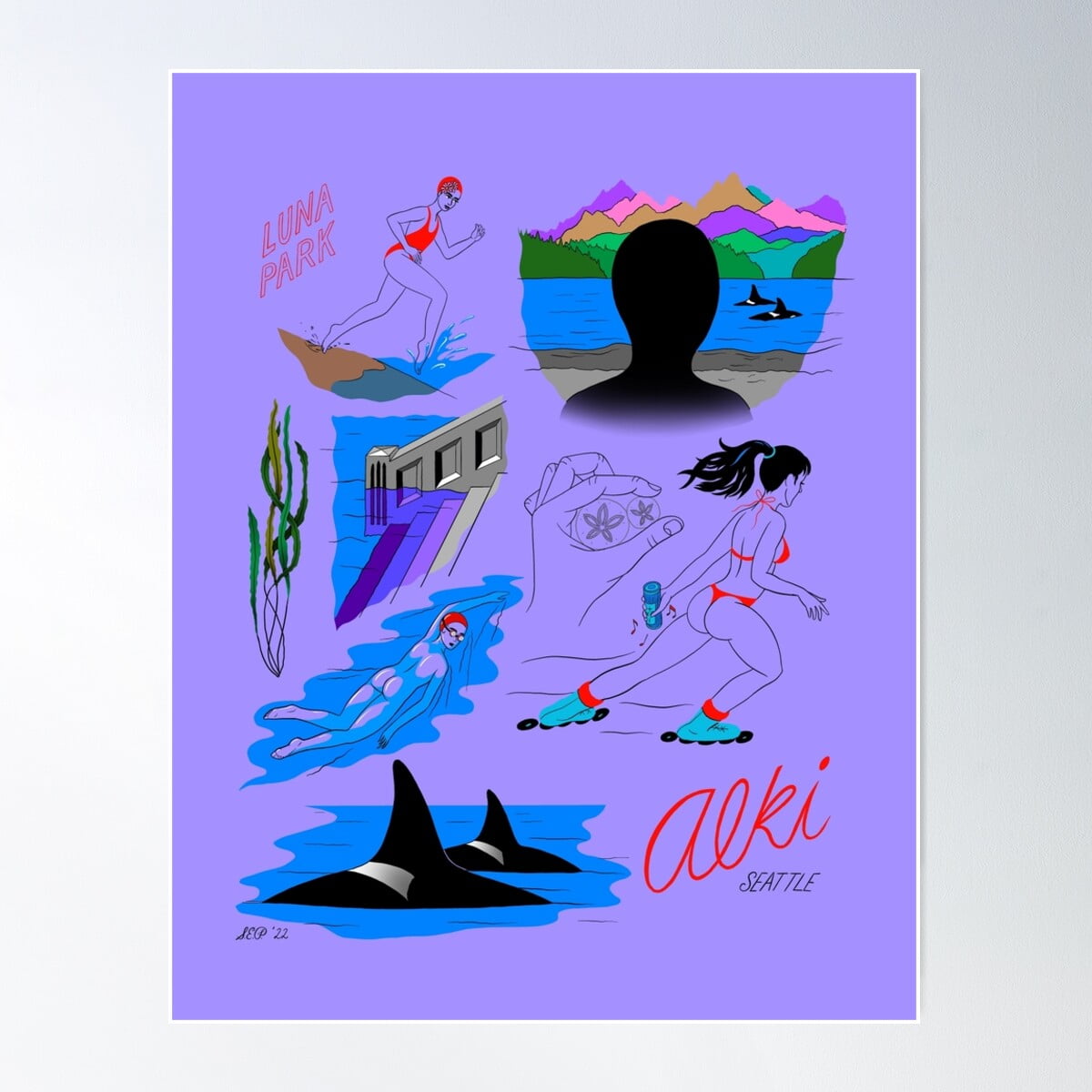 Alki Beach, Seattle Poster Wall Art, Modern Wall Decor For Living Room Bedroom, 12x18 UNFRAMED ...