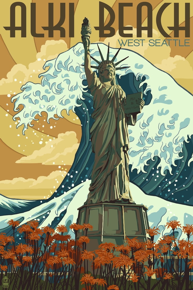 Alki Beach, West Seattle, Washington, Lady Liberty Statue (16x24 Giclee ...