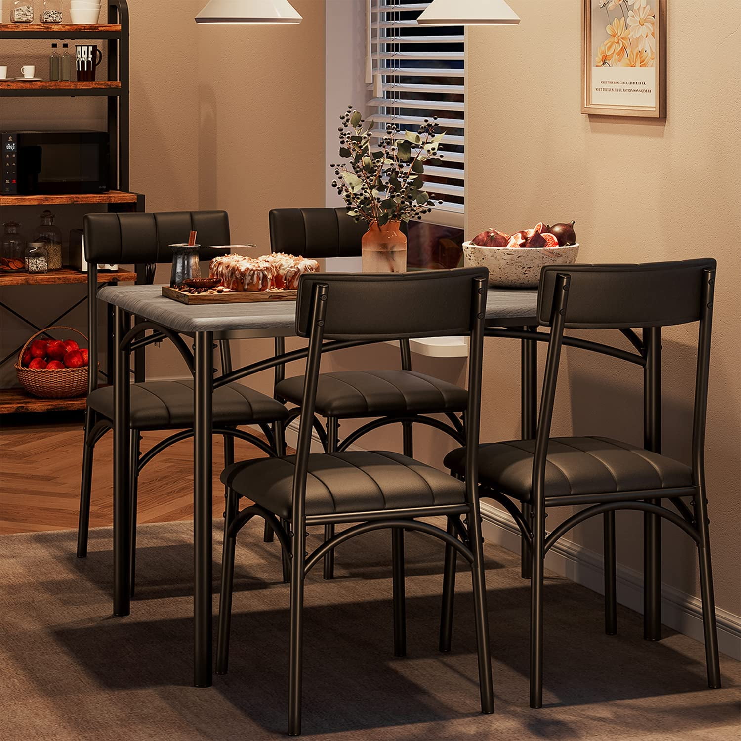 Alkmaar 5 Piece Kitchen Chairs 4, Dining Table Set with Wine Rack ...