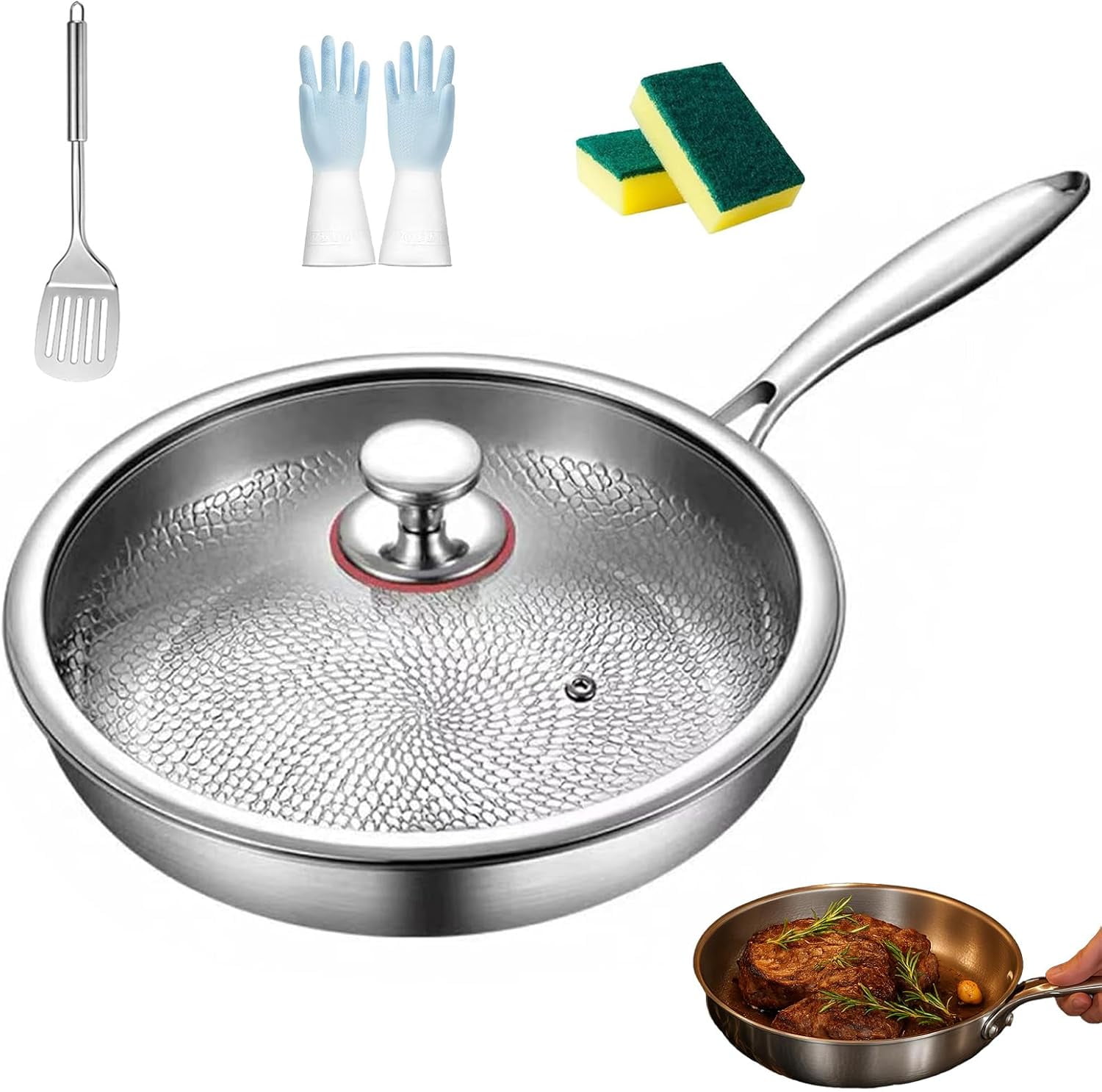 Alkyne 2025 Upgraded Titanium Hammered Pan Pro with Lid, Ultra-Durable ...