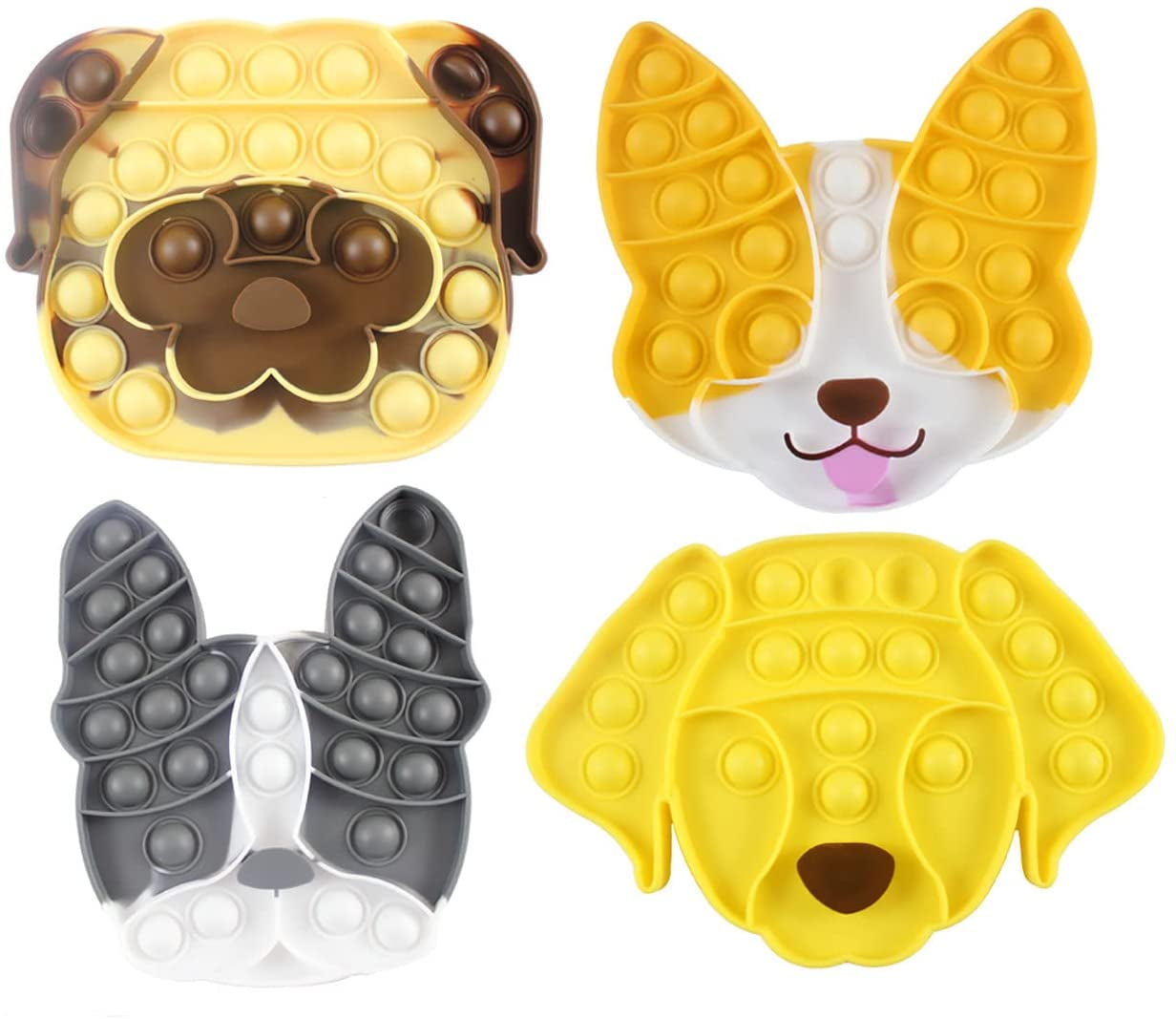 All 4 Large Dog Bubble Pop Fidget Toy - Silicone Push Poke Bubble Wrap ...