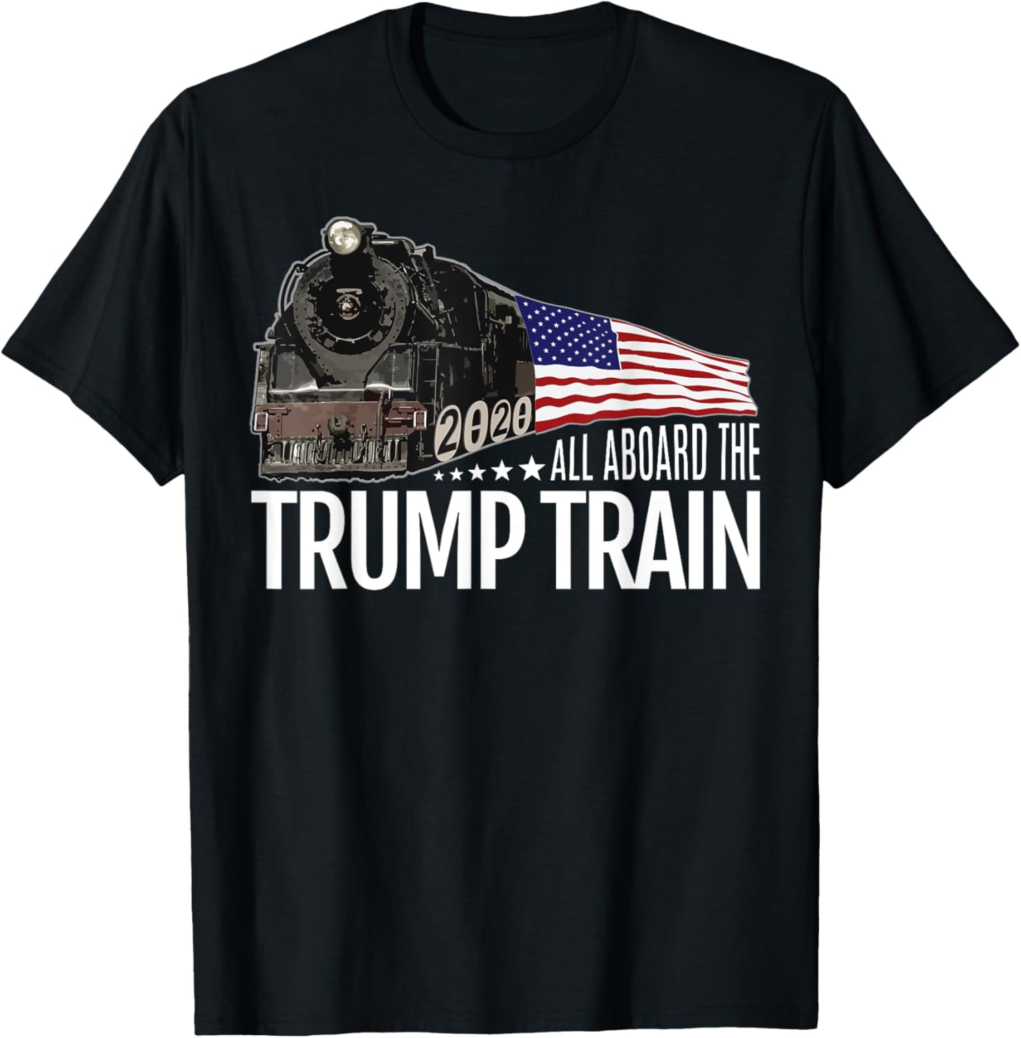 All Aboard the Trump Train 2020 American Flag Reelect 45 T-Shirt ...