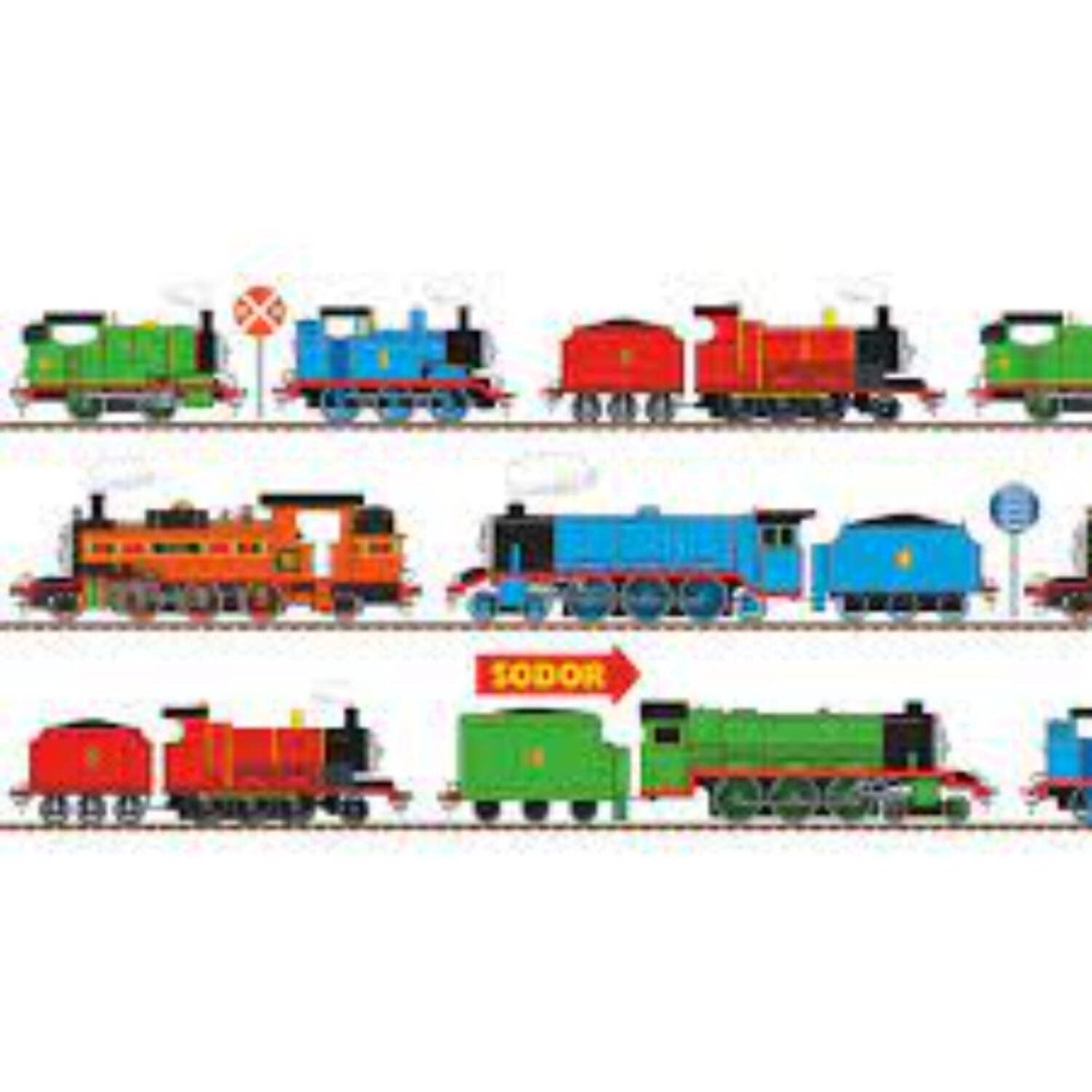 All Aboard with Thomas and Friends Train Line White Cotton Panel Fabric ...