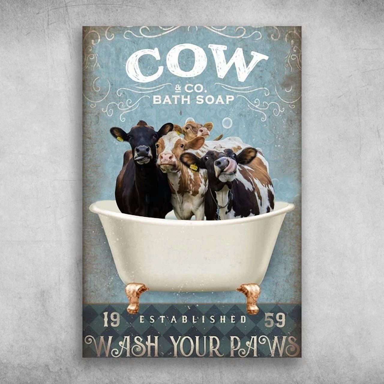 All About Cow Wash Your Paws Art Home Decor Office Wall Art - Walmart.com