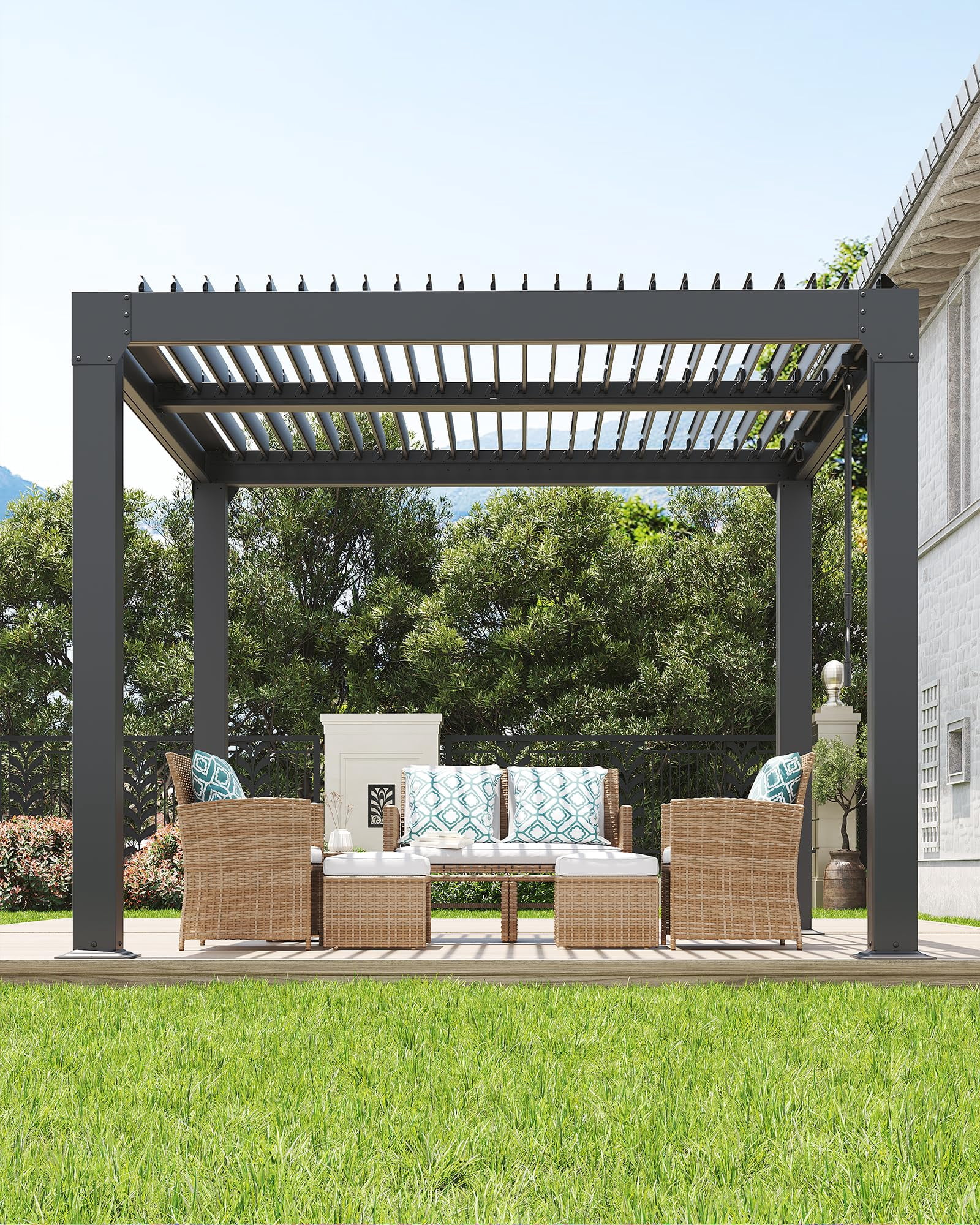 All-Aluminum Louvered Pergola 12"x 16", Outdoor Pergola with Adjustable ...