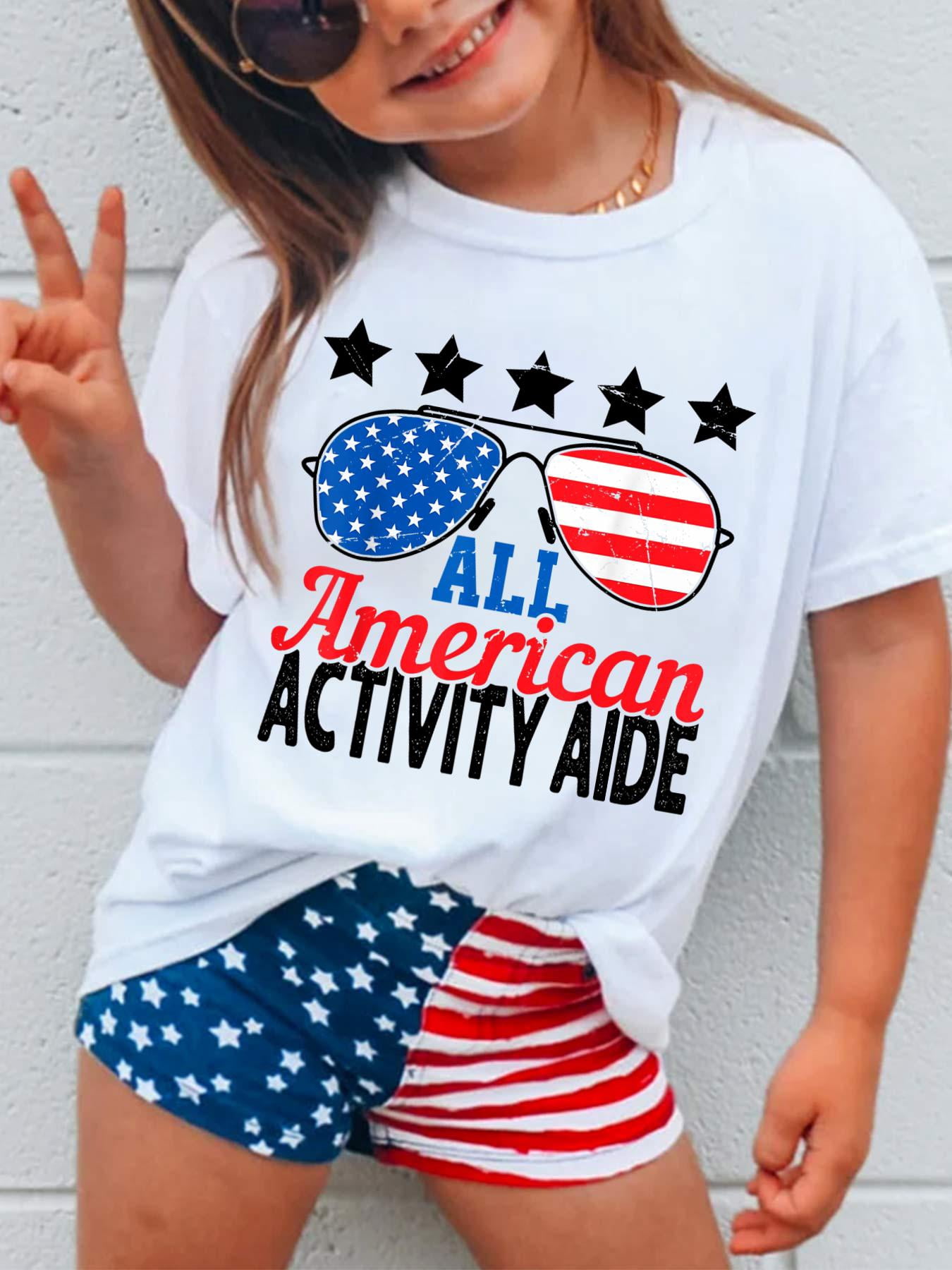 All American Activity Aide USA Flag Sunglasses 4th of July Kids T-Shirt ...