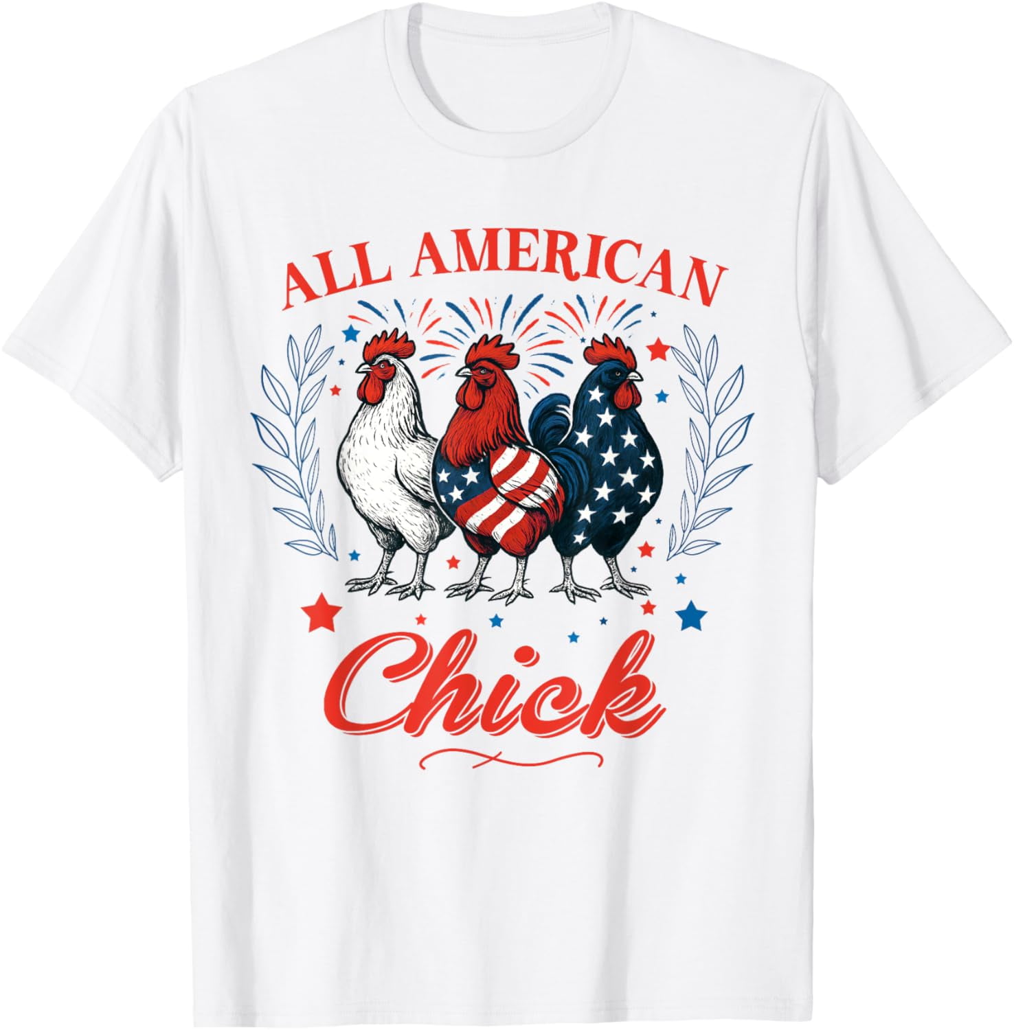 All American Chick Red White Blue Chicken 4Th Of July Mens T-Shirt ...