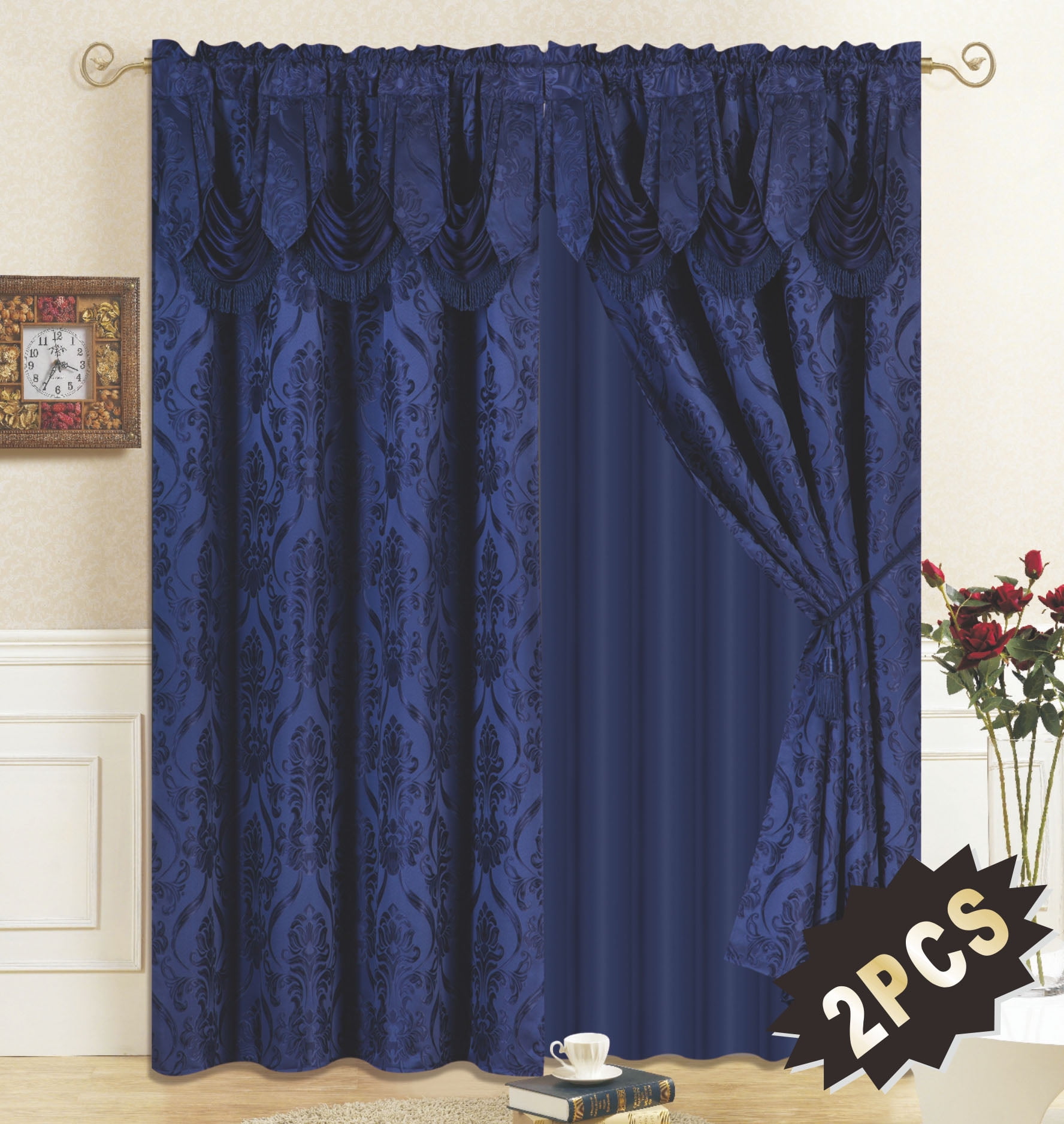 All American Collection New 4 Piece Drape Set with Attached Valance and ...