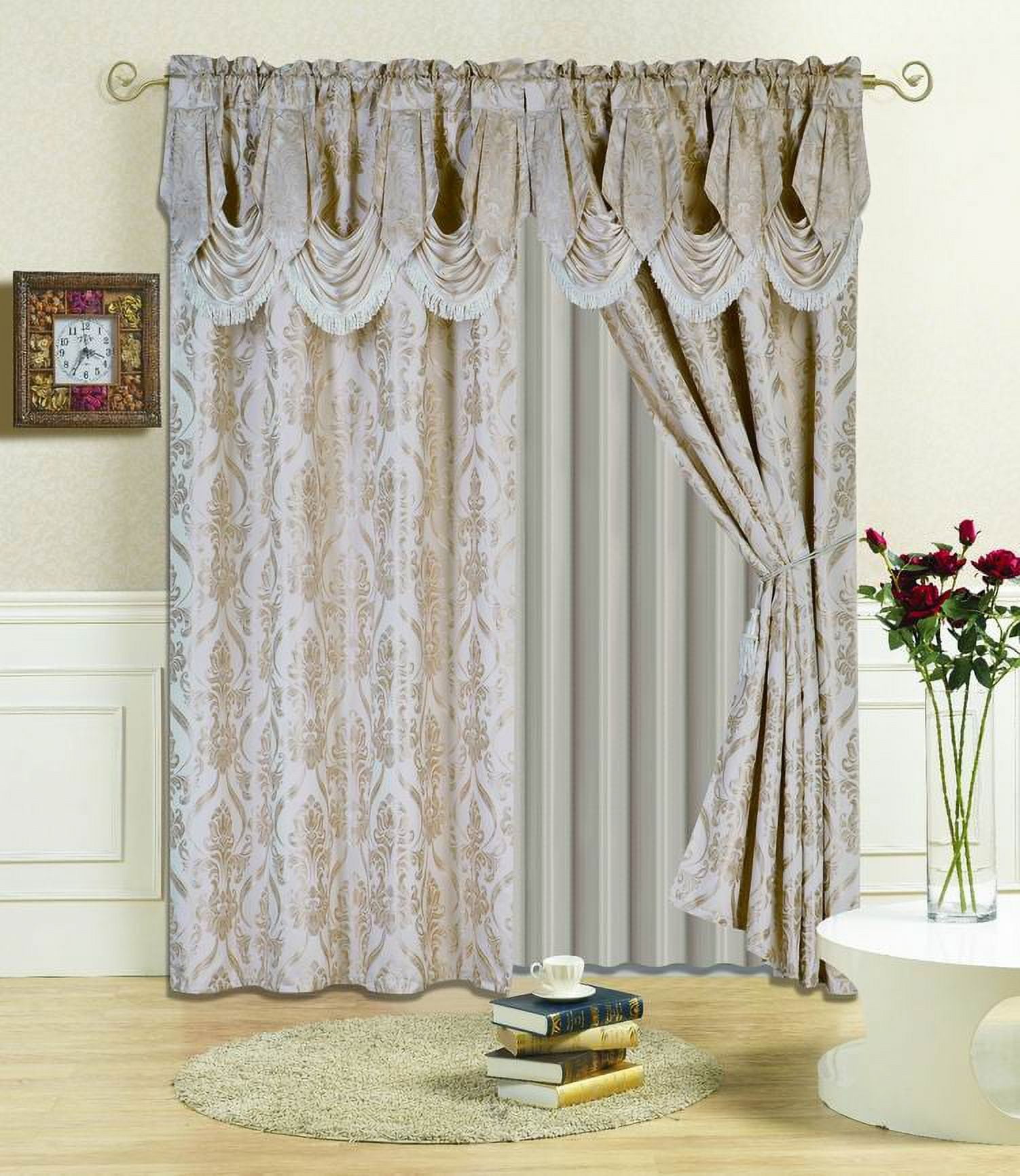 All American Collection New 4 Piece Drape Set with Attached Valance and ...