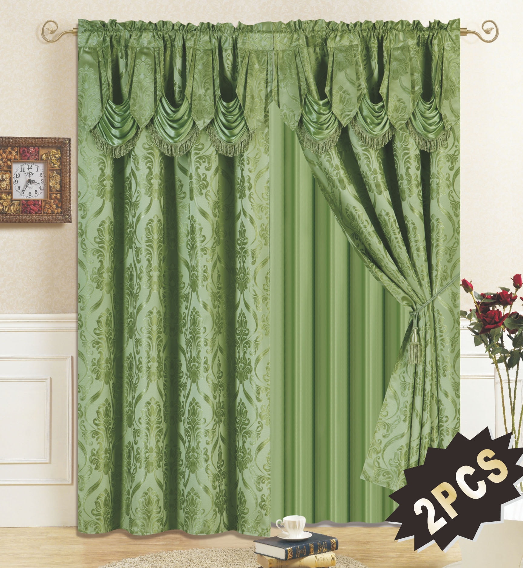All American Collection New 4 Piece Drape Set with Attached Valance and ...