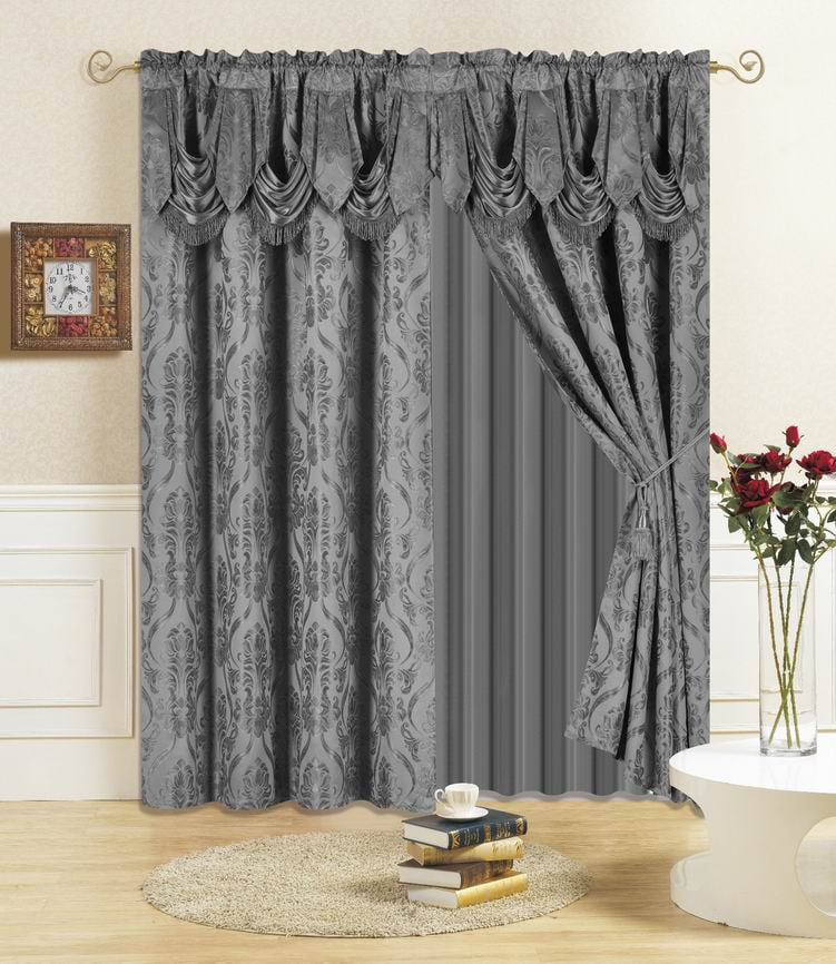 All American Collection New 4 Piece Drape Set with Attached Valance and ...