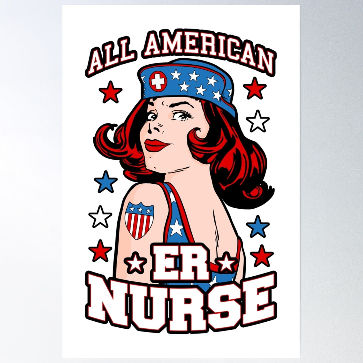 All American Er Nurse 4Th Of July Patriotic Usa Flag Nursing Poster ...