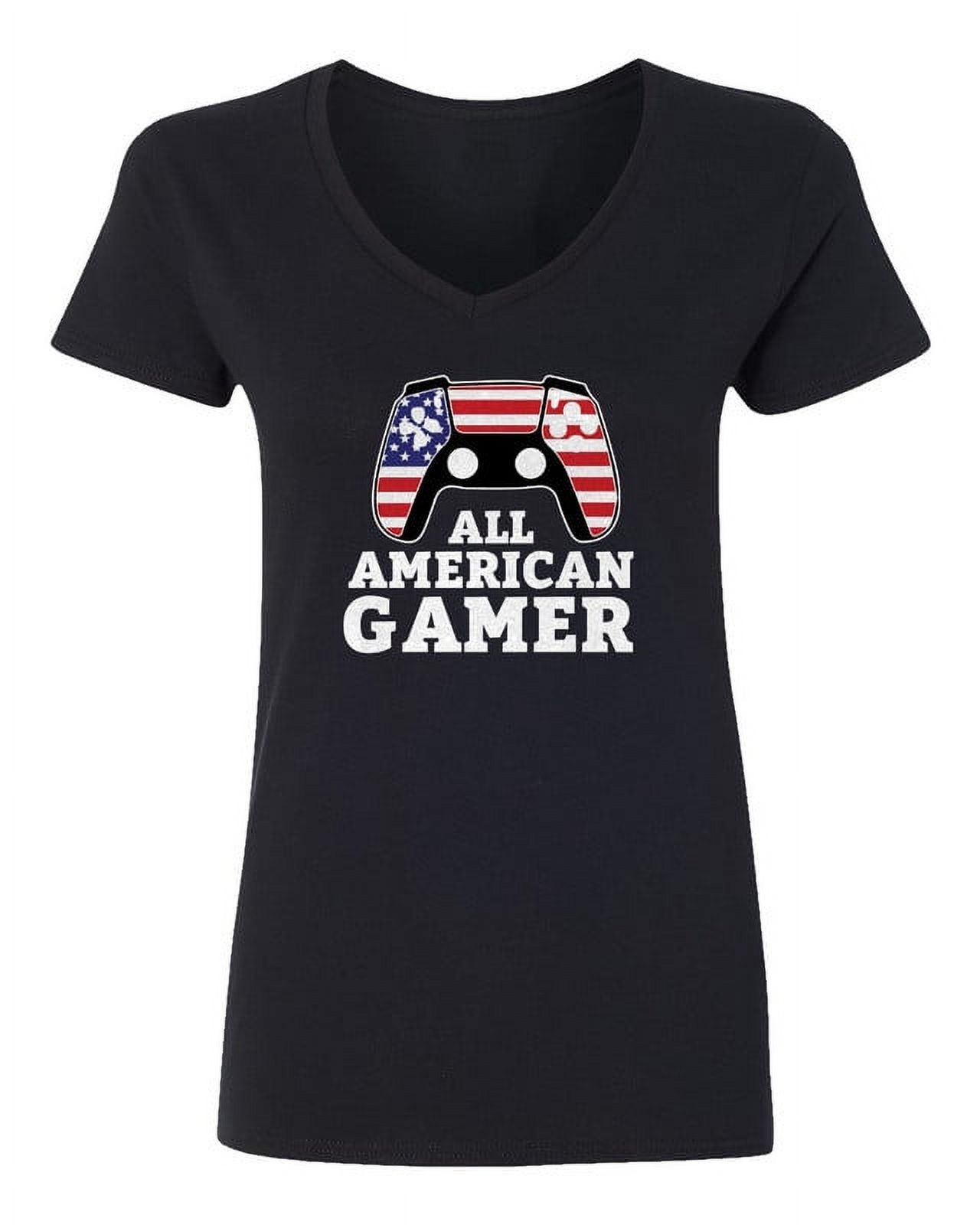 All American Gamer USA Flag July 4th Independnce Day Ladies' V-Neck ...