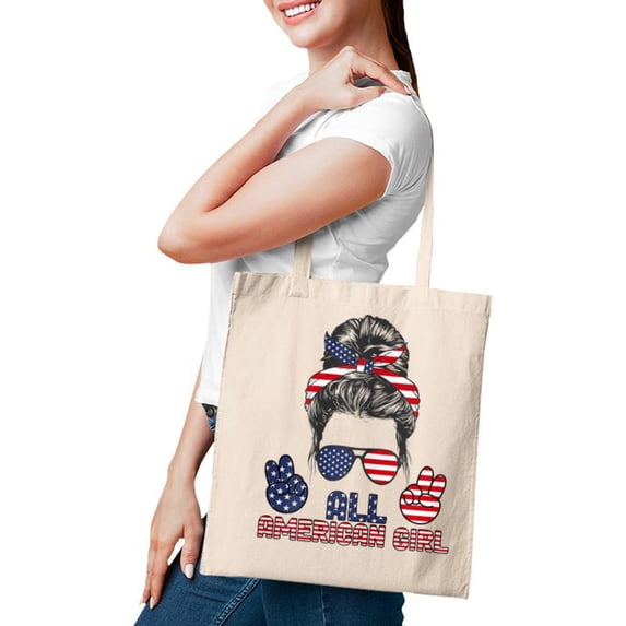 All American Girl Messy Bun American Flag 4Th Of July V2 Tote Bags ...