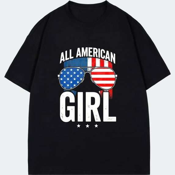 All American Girl T Shirt Black Usa Flag Sunglasses Print Patriotic ...