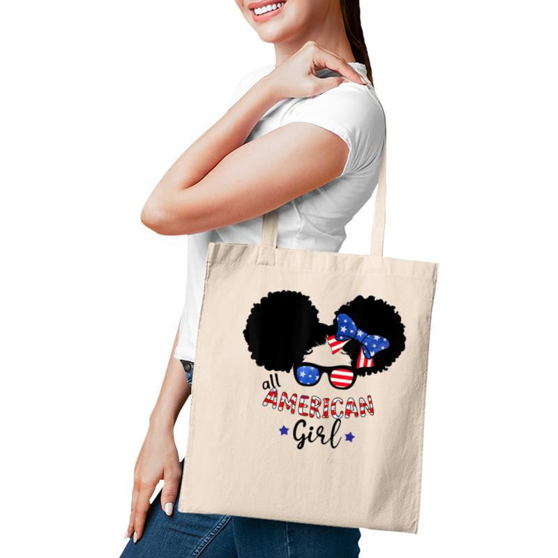 All American Girls 4Th Of July Black African Messy Bun Tote Bag ...