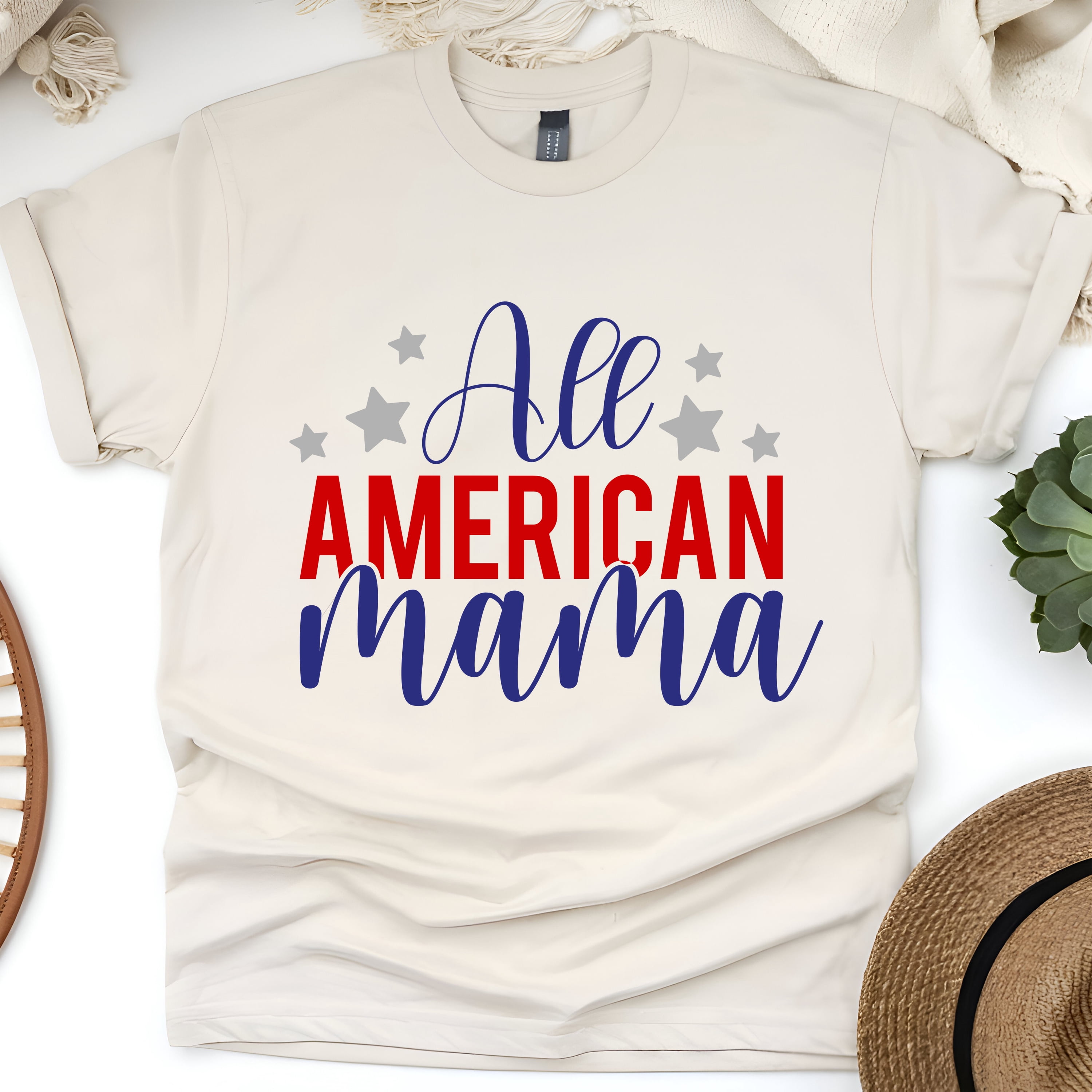 All American Mama T-Shirt, Patriotic USA Mom Graphic Tee for Women ...