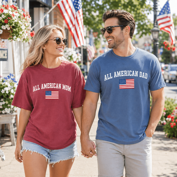 All American Mom And Dad Matching Comfort Colors Shirts, Patriotic Flag ...