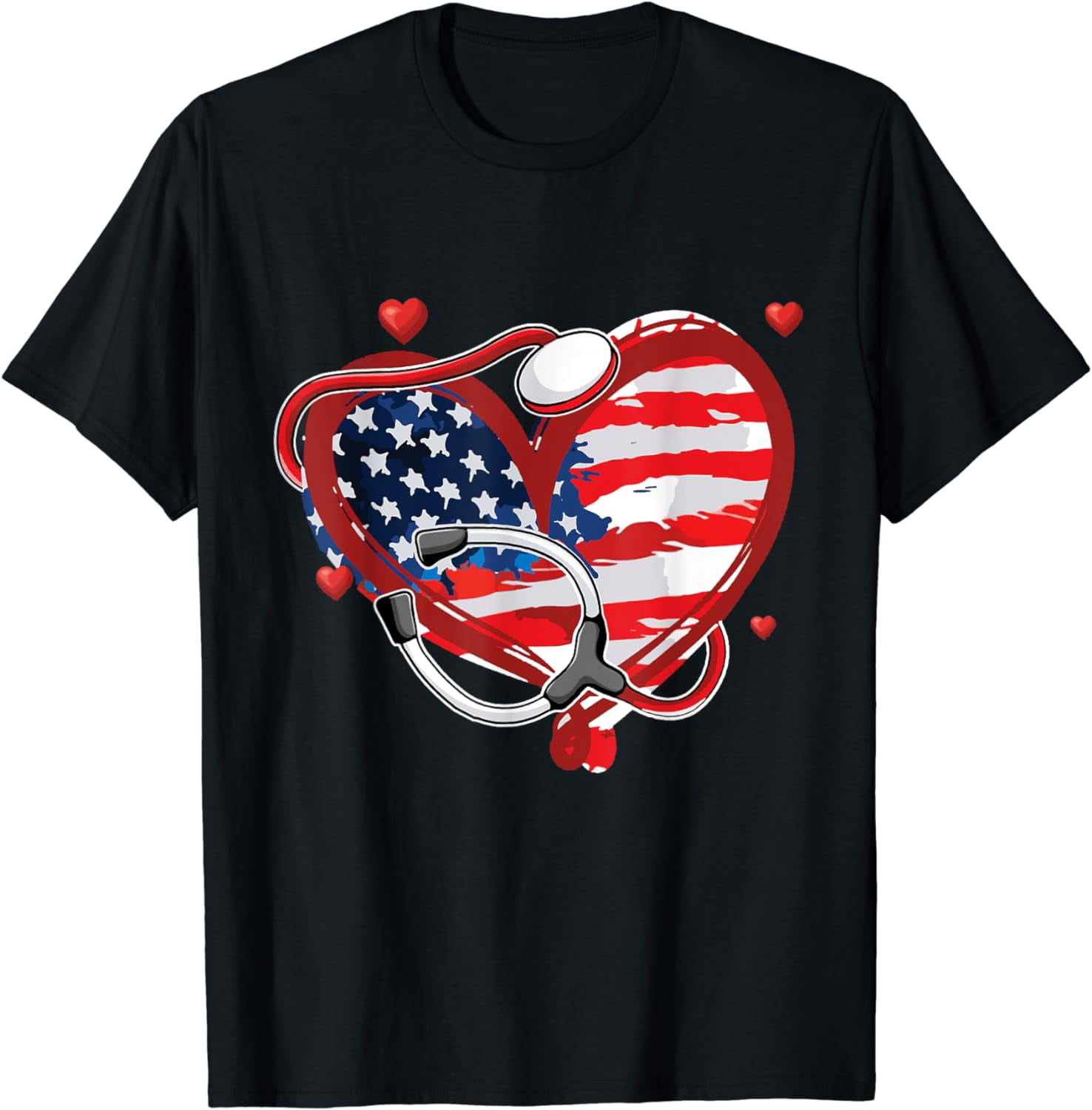 All American Nurse 4th of July Patriotic USA Flag Nursing Cotton T ...