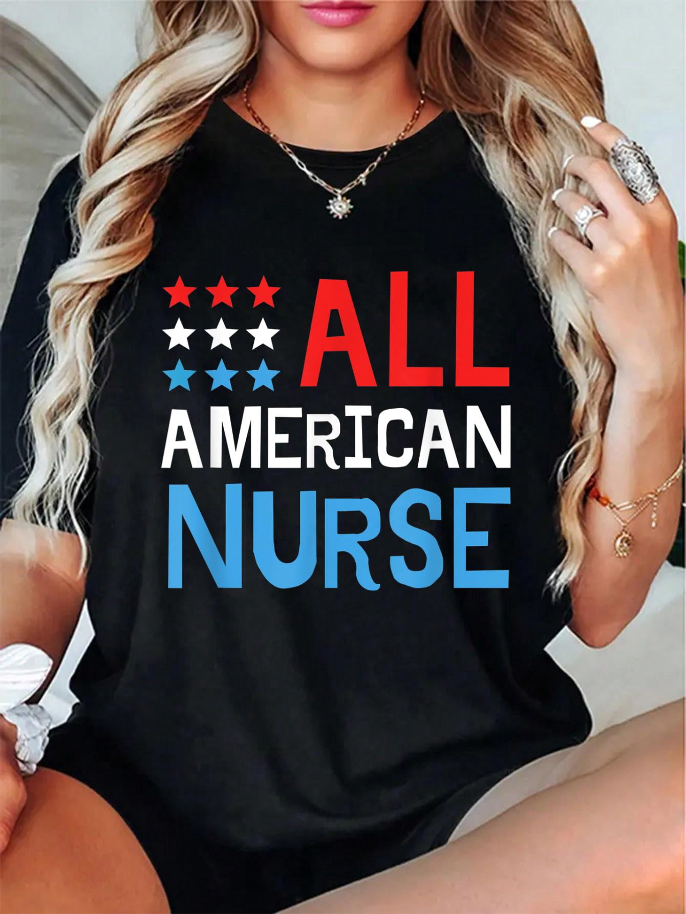 All American Nurse USA Flag 4th Of July Nursing Women Men T-Shirt ...