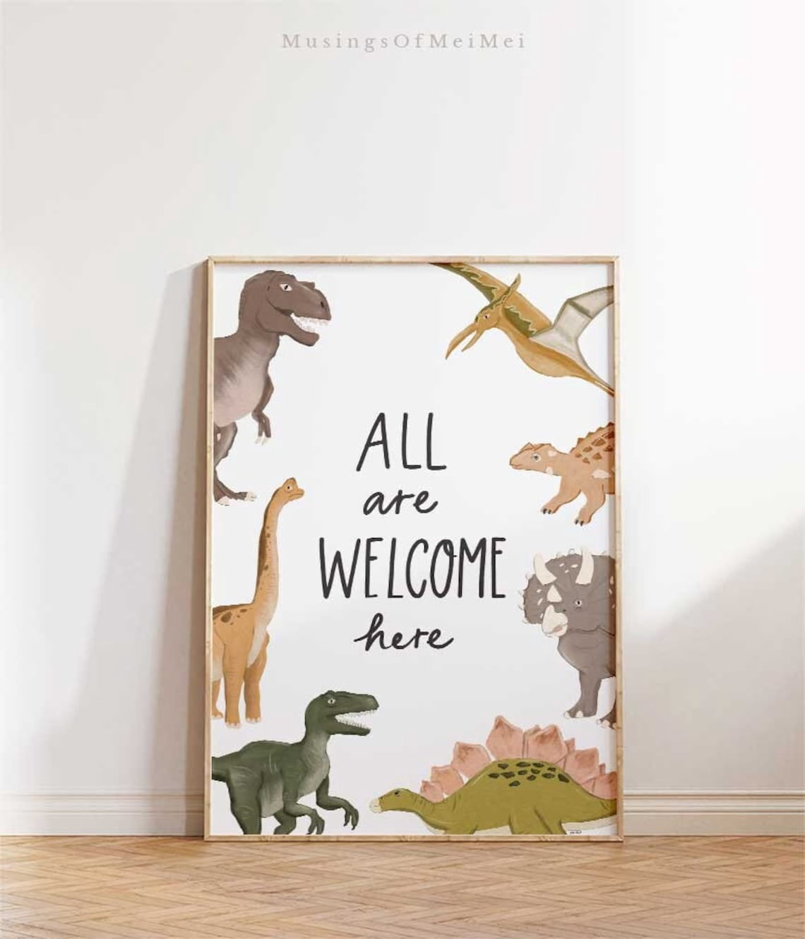 All Are Welcome Classroom Poster Dinosaur Wall Art Cute Animal For Room ...