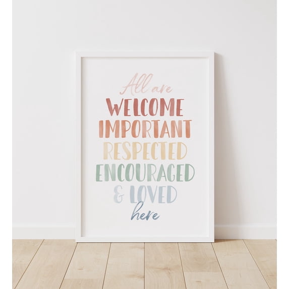 All Are Welcome Here Poster Rainbow Classroom Decor Diversity Poster ...