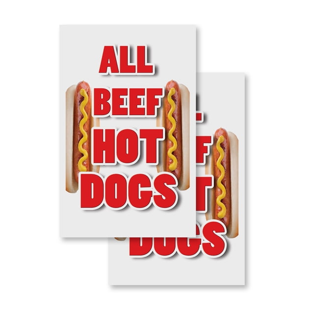All Beef Hot Dogs (2-PACK) 24" x 36" Vinyl Decals | Sign Insert Peel ...