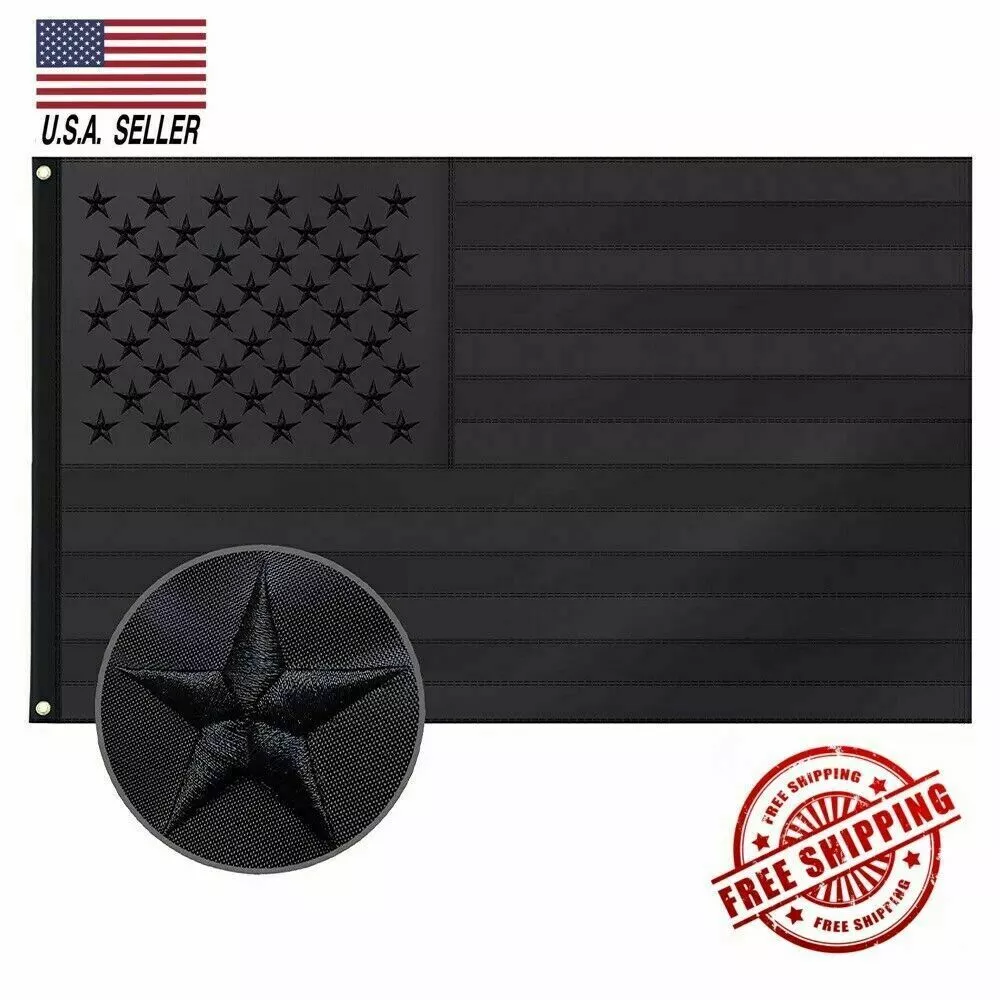 All Black American Flag 2X3 ft Embroidered A Blackout Tactical Black ...