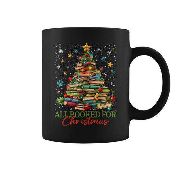 All Booked For Christmas Book Christmas Tree Lights Teacher Coffee Mugs ...