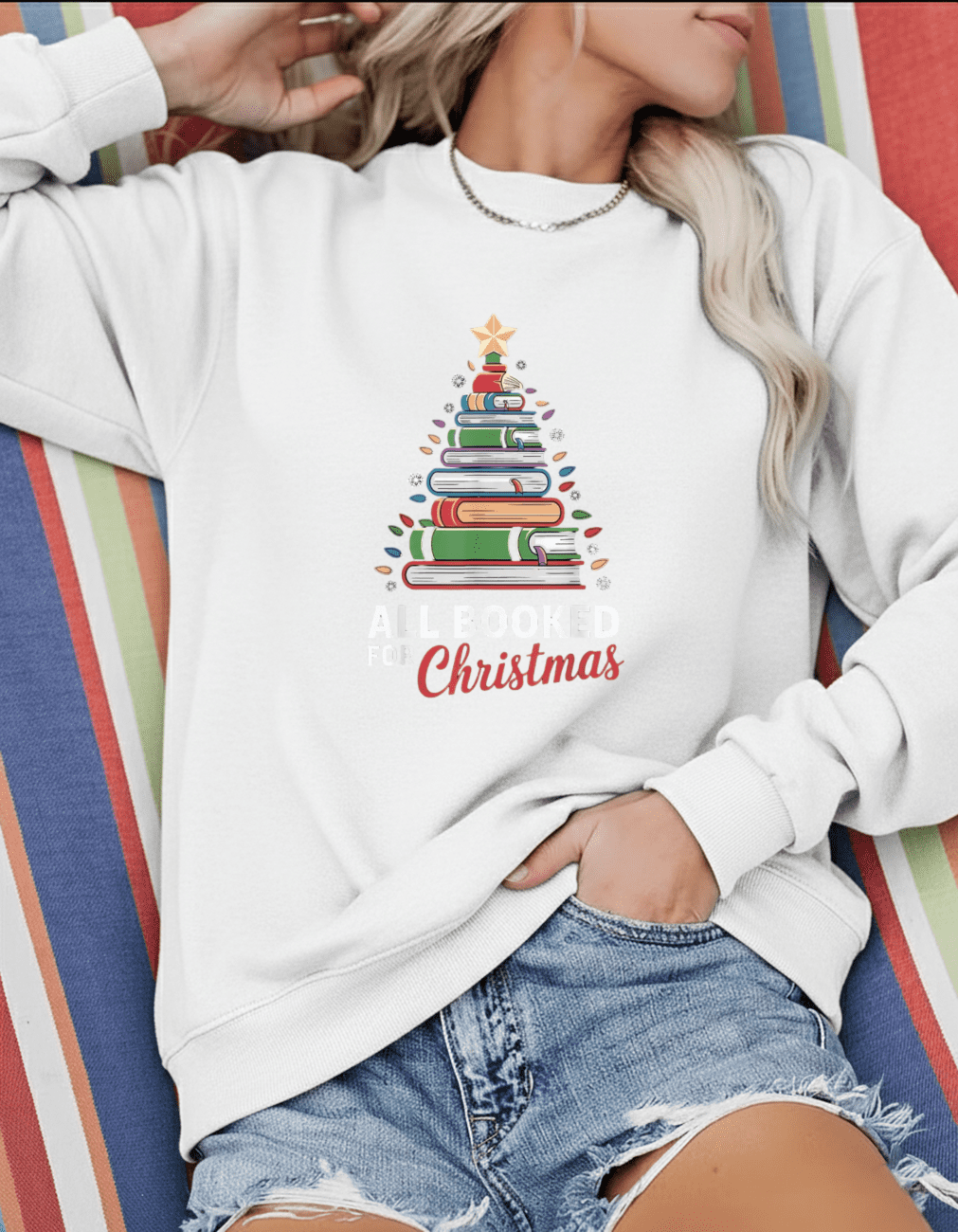 All Booked For Christmas Holiday Reading Book Tree Fun Sweatshirt, for ...