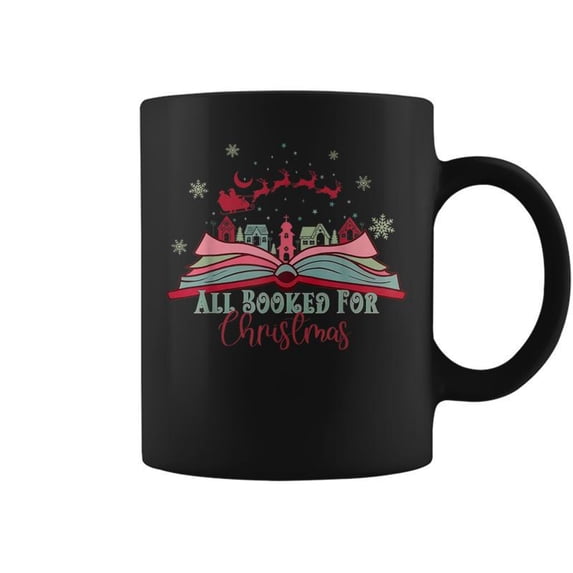 All Booked For Christmas Reindeer Sleigh Santa Bookworm Xmas Coffee ...