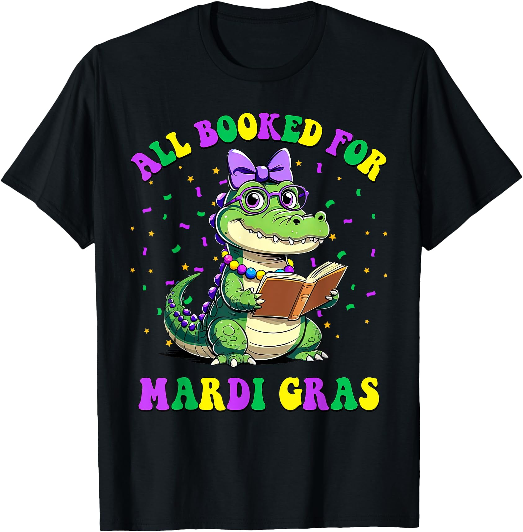 All Booked For Mardi Gras Crocodile Reading Book Teacher T-Shirt Mardi ...