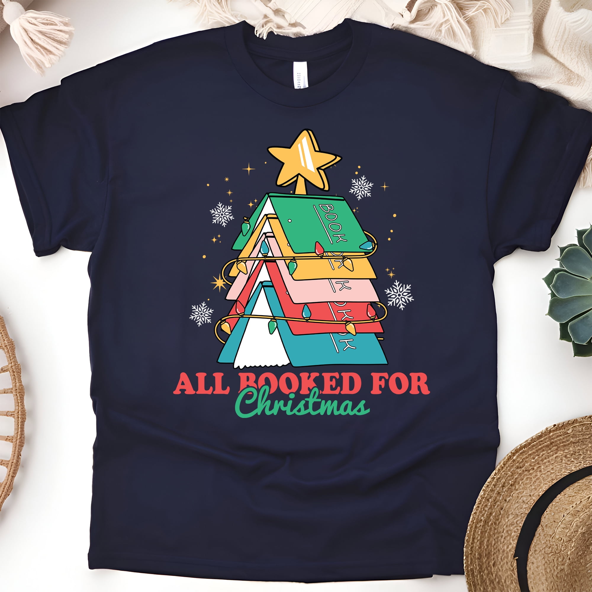 All Booked for Christmas T-Shirt | Cute Book Tree Reading Tee | Book ...