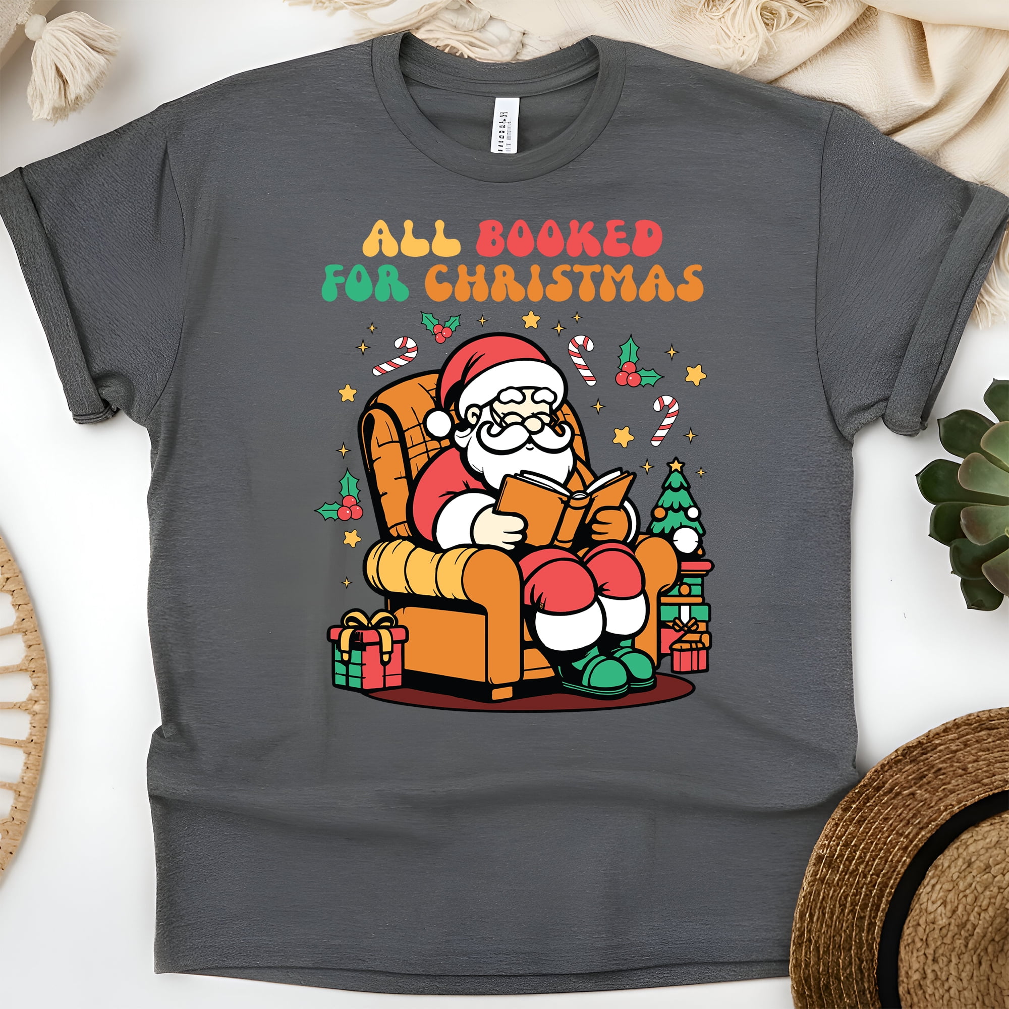 All Booked for Christmas T-Shirt | Santa Reading Tee | Funny Book Lover ...
