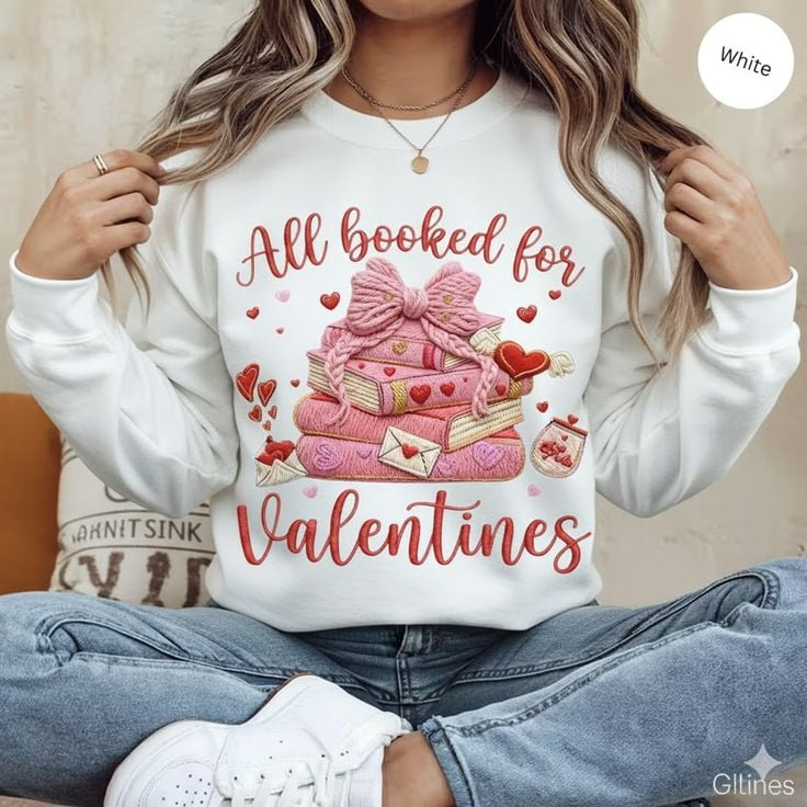 All Booked for Valentine’s Day Sweatshirt, Book Lover Reading Theme ...