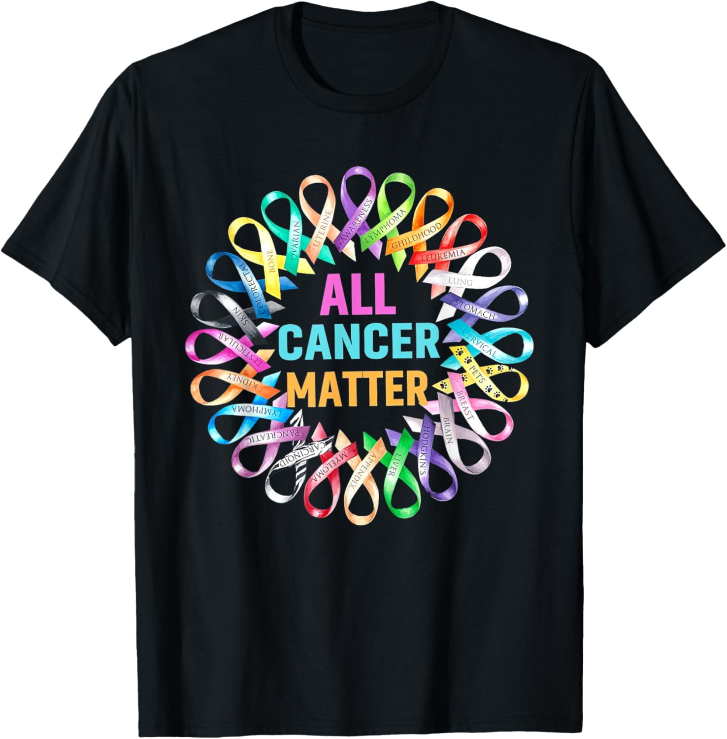 All Cancer Matter Colorful Ribbons Cancer Awareness T-Shirt100% cotton ...