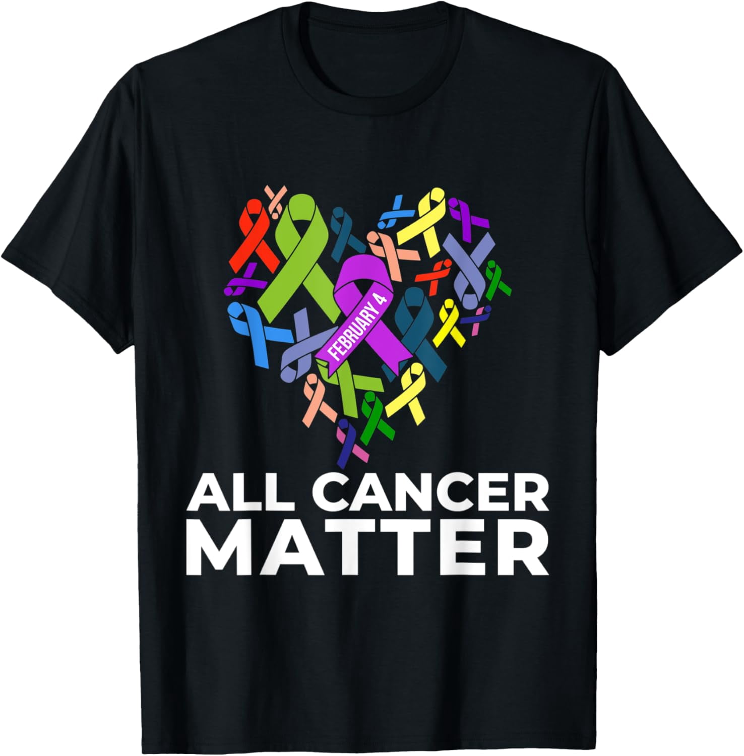 All Cancer Matter Heart Full Of All Color Ribbons Of Cancer T-Shirt ...