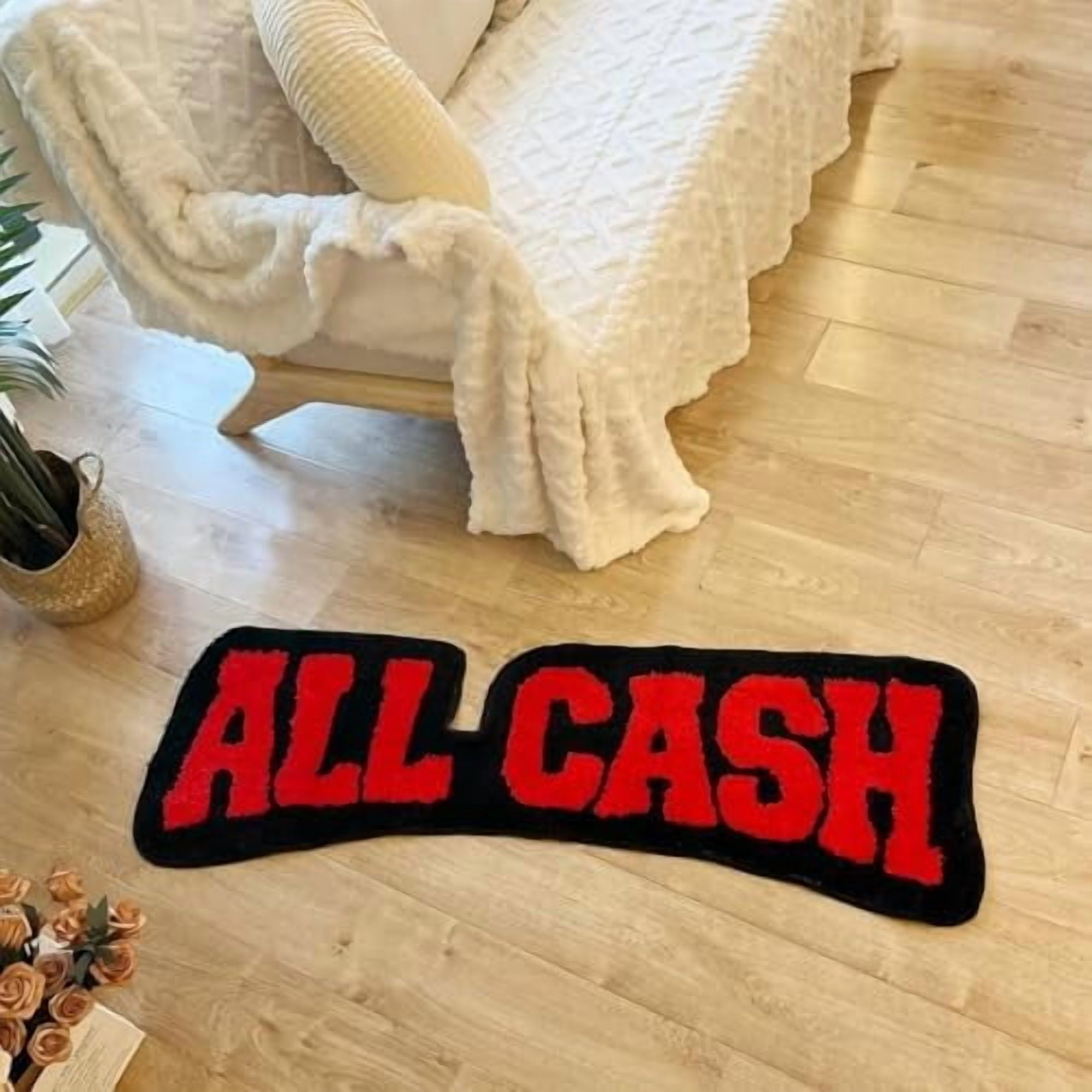 All Cash Rug, Black & Red Custom Funky Rug, Non-Slip Extra Soft Cool ...