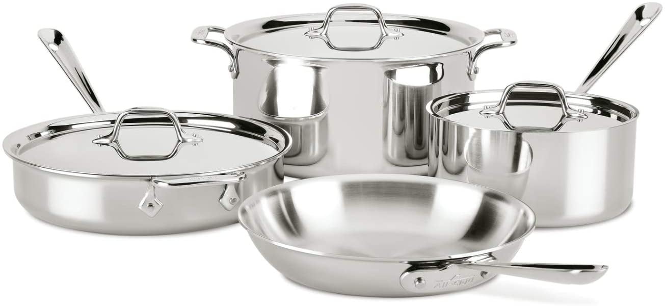 All-Clad 4007AZ D3 Stainless Steel Cookware Set, 7-Piece, Dishwasher ...
