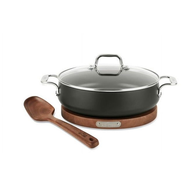 All-Clad HA1 Hard Anodized Nonstick Cookware, Sauteuse with Acacia Wood ...