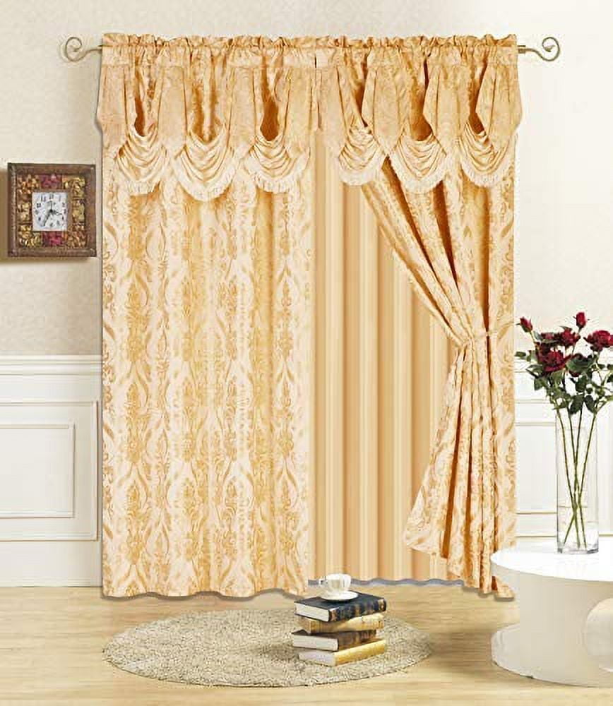 All Collection New 4 Piece Drape Set with Attached Valance and Sheer ...