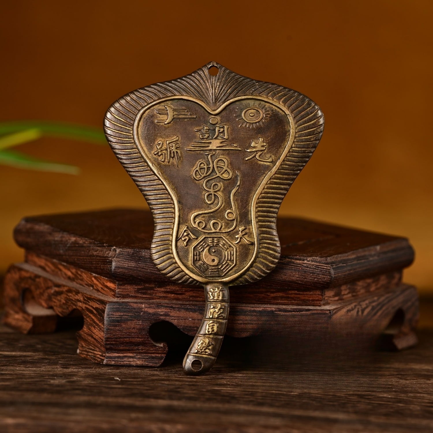 All Copper Taoist Yin Yang Fan Relief Sun and Moon Method Fan Taishang ...