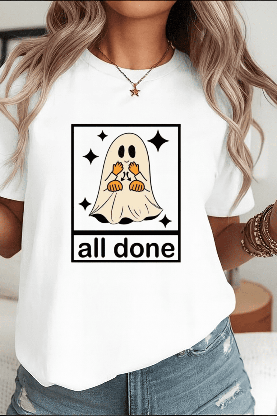 All Done Ghost Halloween Teacher Neurodiverse Humor Unisex T-Shirt, for ...