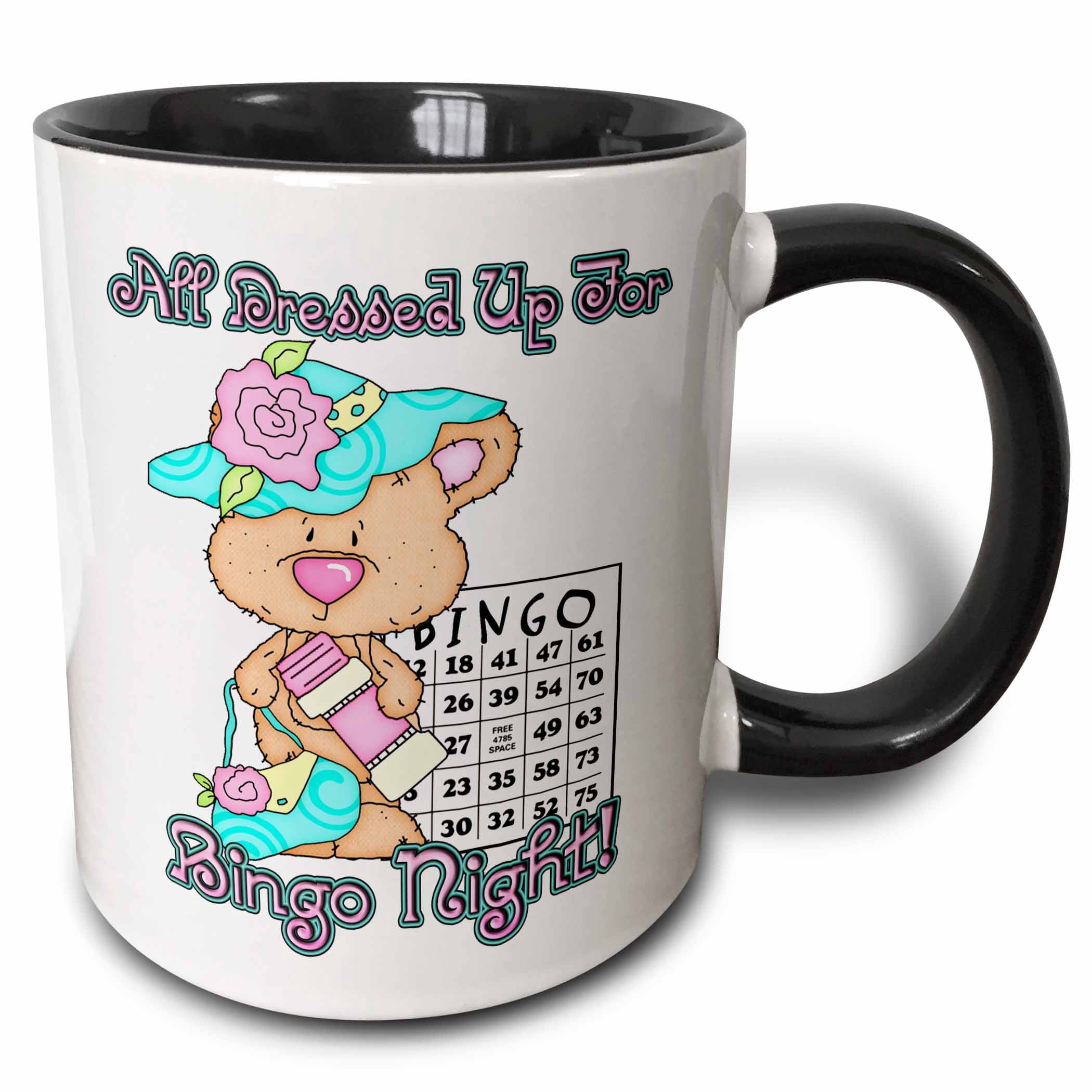 All Dressed UpFor Bingo Night Cute Girl Bingo Bear 15oz Two-Tone Black Mug mug-104459-9 ...
